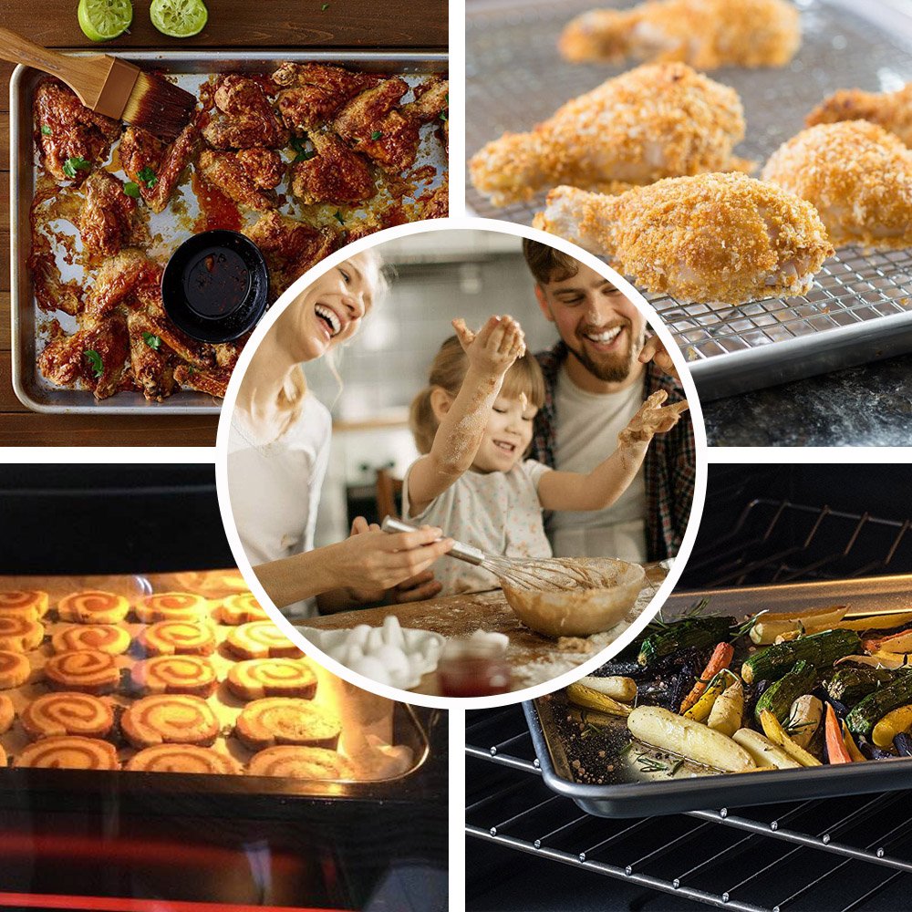 Baking Sheet Set of 2, Stainless Steel Baking Pans for Toaster Oven, Footek Cookie Baking Sheet 12.5L×10W×1H inch, Healthy & Superior Mirror Finish, Dishwasher Safe Baking Sheets