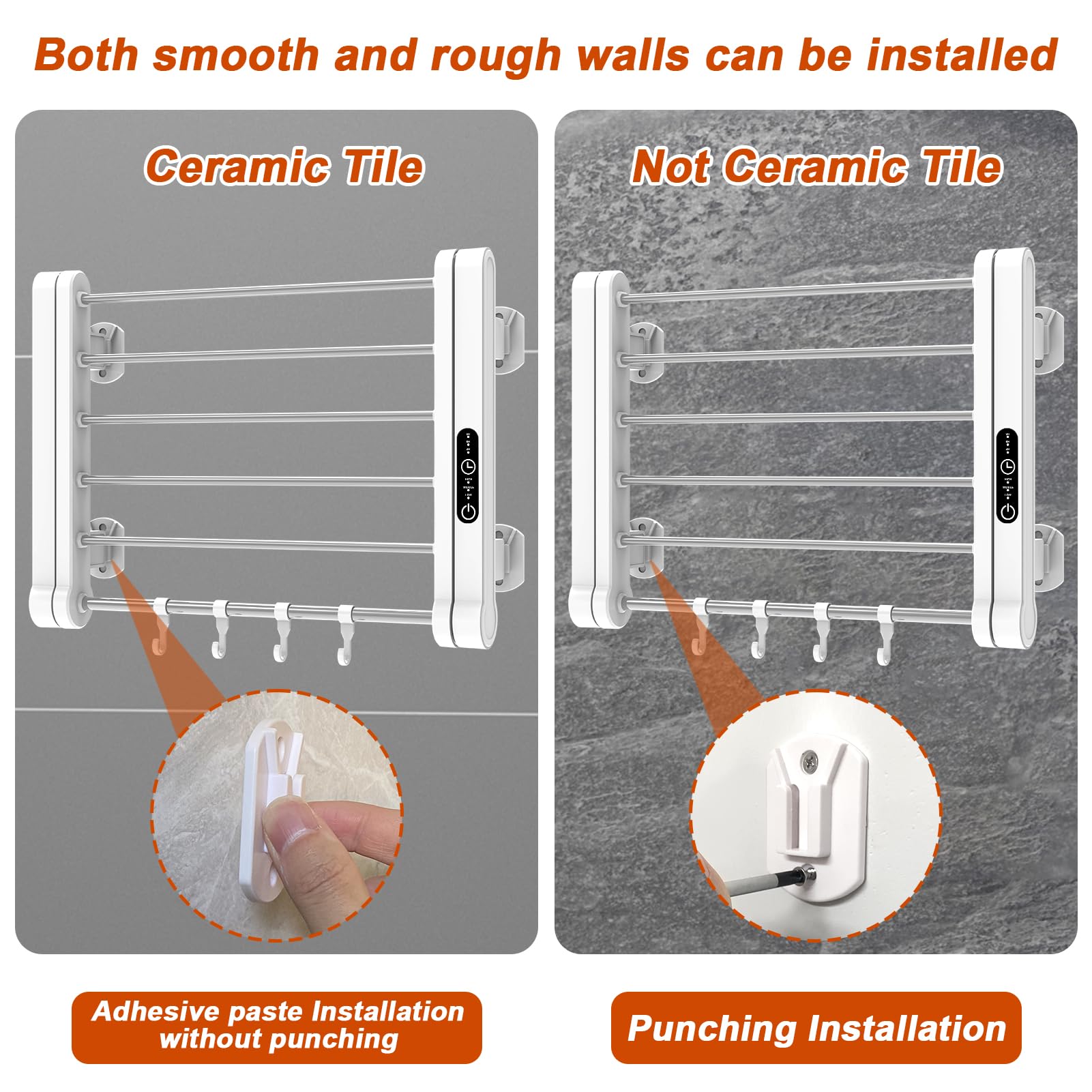 Keltne Heated Towel Rack for Bathroom, 17" x 4.3" x 13", Electric Towel Warmer Rack Wall Mounted or Adhesive, Timer and Temperature Control Drying Towel Rack Holder for Bath
