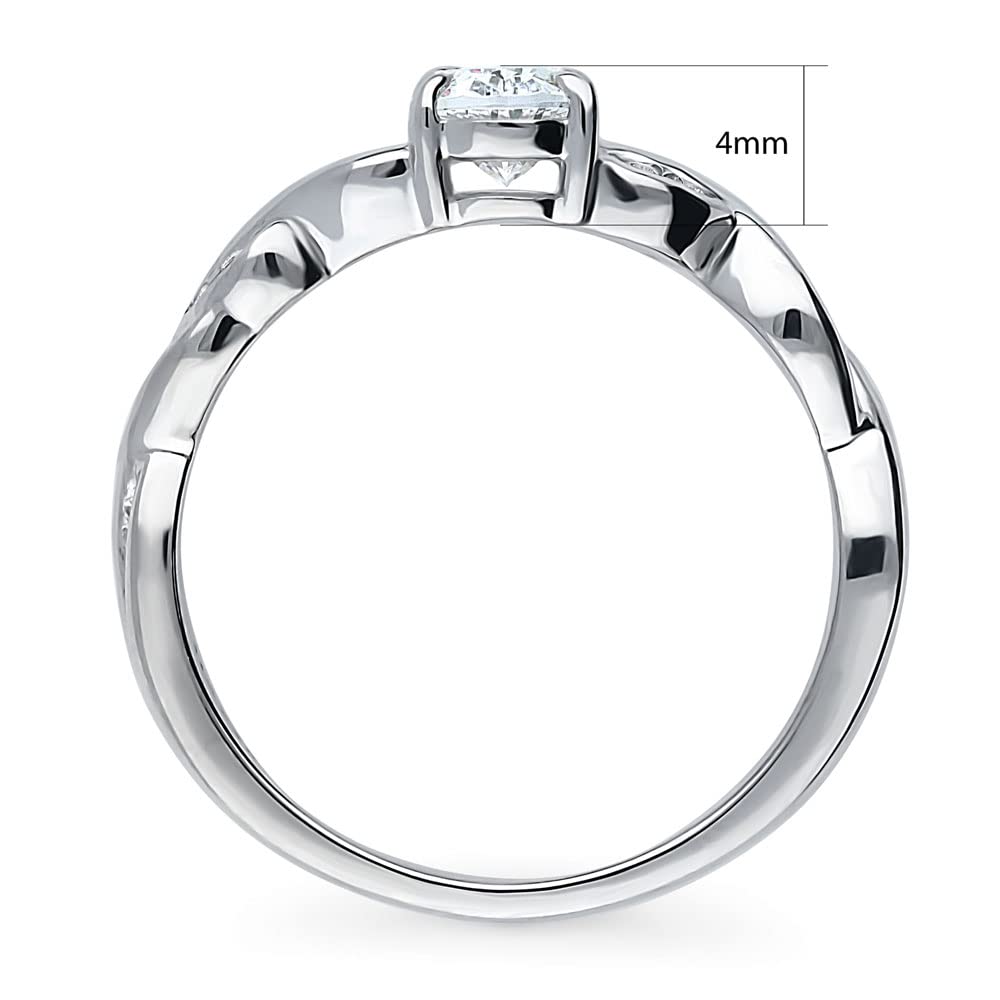 BERRICLE Sterling Silver Leaf Wedding Engagement Rings Cubic Zirconia CZ Solitaire Ring for Women, Rhodium Plated Size 7