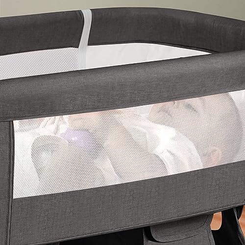 Baby Bedside Bassinet with Wheels and Storage, 3 in 1 Travel Baby Crib Bedside Crib with 5 Adjustable Height, Portable Baby Bed Co Sleeper
