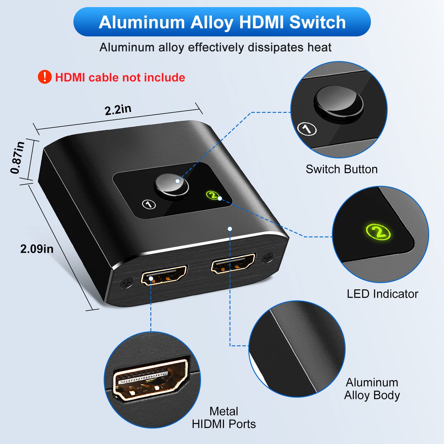 HDMI Splitter 4K HDMI Switch-Tekholy Aluminum Bidirectional HDMI Splitter 1 in 2 Out, HDMI Switcher Supports 4K 3D 1080P for Xbox PS5/3/4 Fire Stick Roku Blu-Ray(HDMI Cable NOT Include)