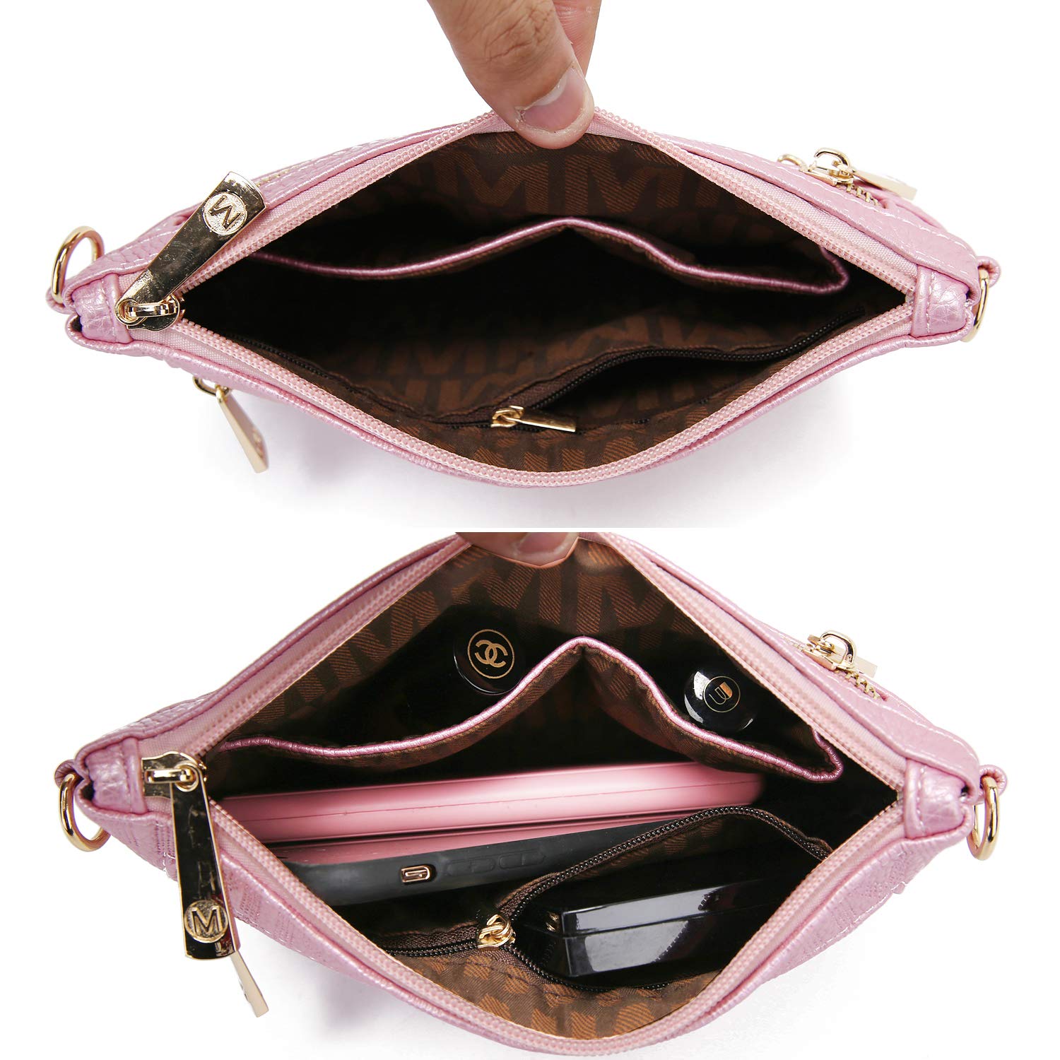 MKF 2 in 1 Crossbody Bags for Women, Wristlet Purse - Ladys Small PU Leather Messenger Handbag - Adjustable Strap Tan