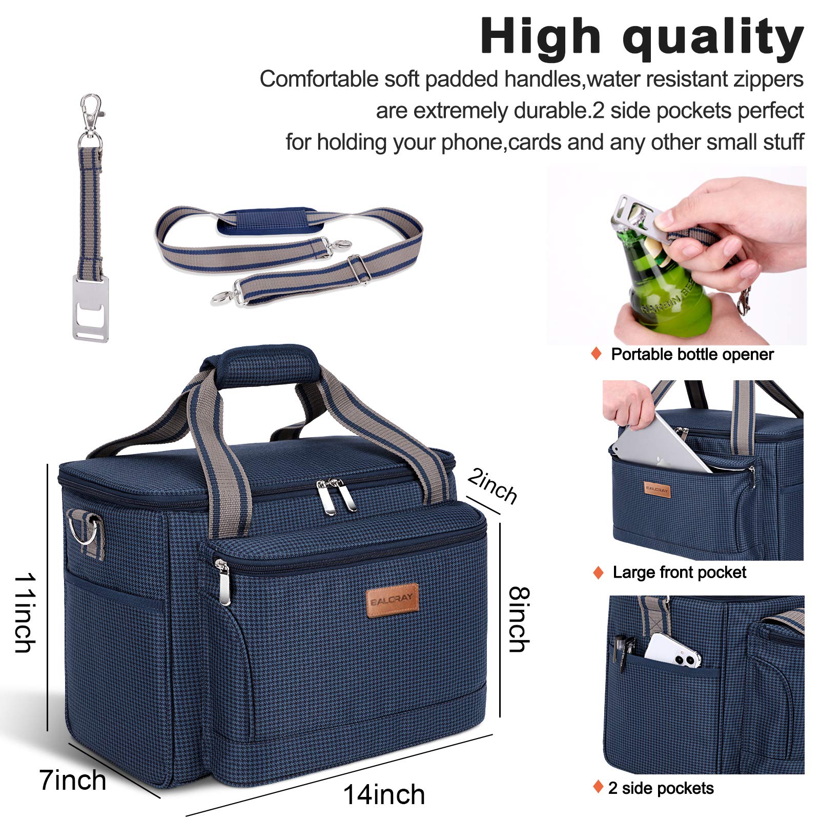 BALORAY Lunch Bag Large Picnic Bag Leakproof Insulated Lunch Bags for Adults Perfect for Long Hour Working (Blue)