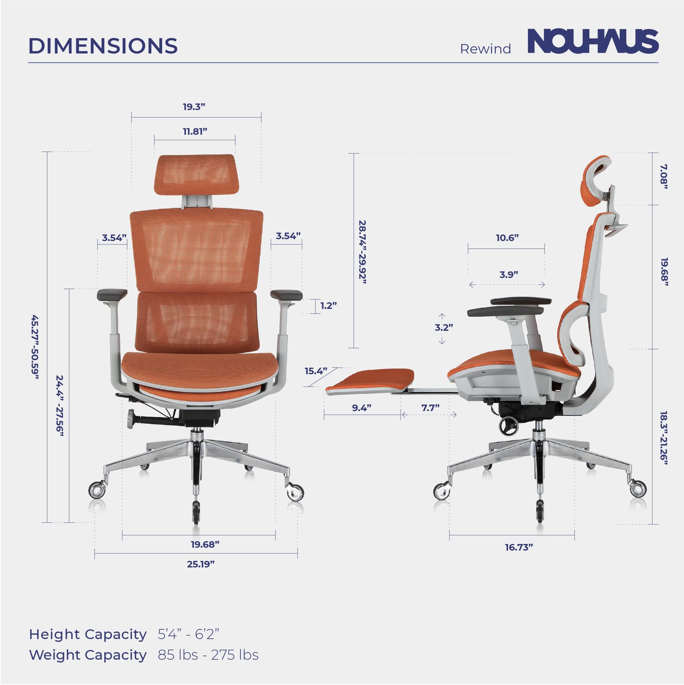 Nouhaus Rewind Ergonomic Office Chair with Footrest and Lumbar Support,Rolling Home Office Desk Chairs with Wheels,Mesh High Back Task Chair (Orange)