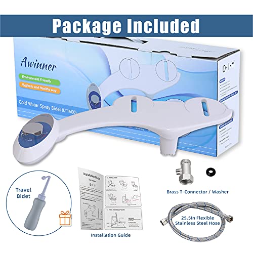 Awinner Bidet Toilet Seat Attachment,Non-Electric Ultra-Thin Fresh Water Sprayer Bidet with Self Cleaning Dual Nozzle,Adjustable Water Pressure Bidet Attachment for front and rear wash