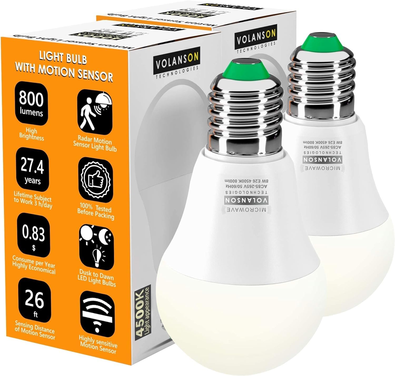 Motion Sensor Light Bulbs with Radar and Dusk to Dawn Sensor Indoor Motion Detector Bulb for Front Door, Porch, Garage, Security Automatic LED Lightbulb (2, Radar Sensor - Deylight)