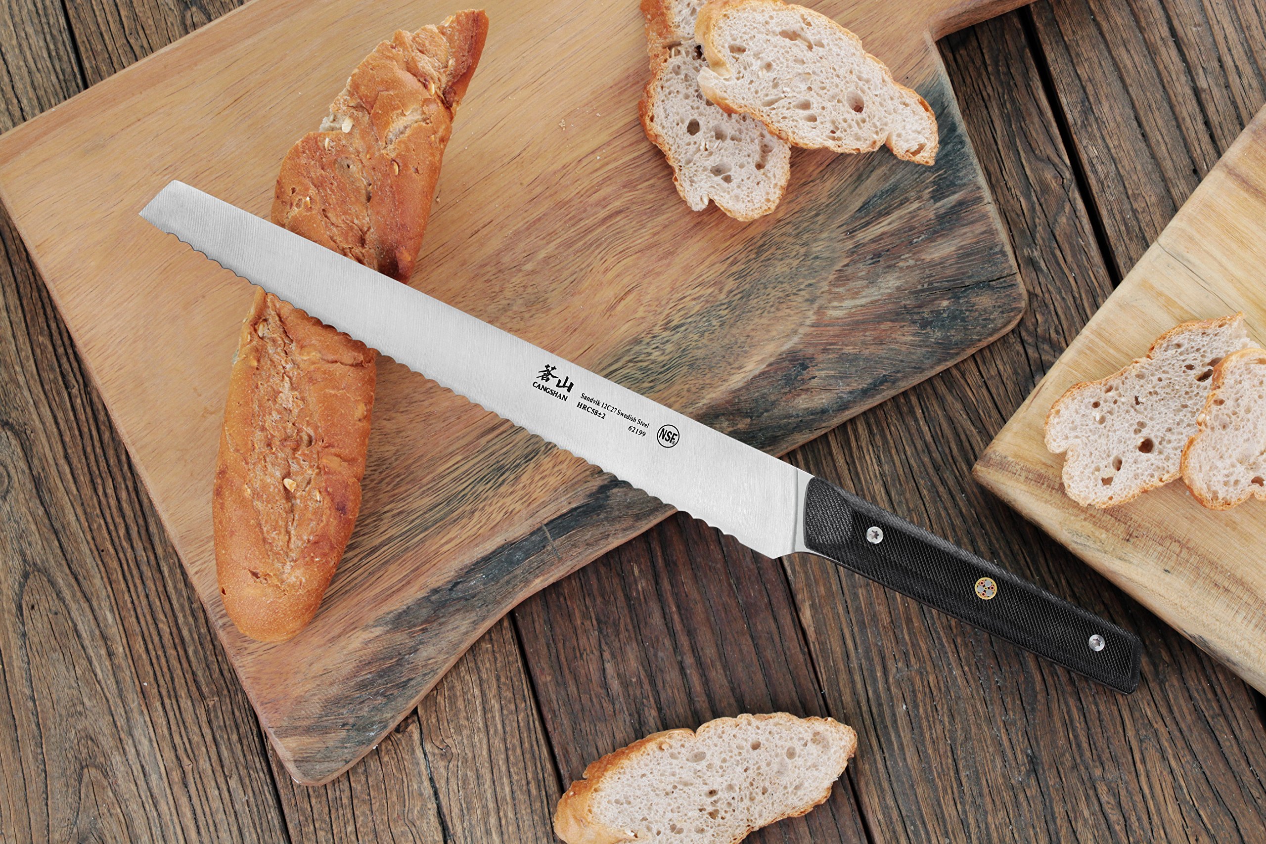 Cangshan TG Series 62199 Swedish 12C27 Steel Bread Knife, 10.25-Inch, G10 Handle