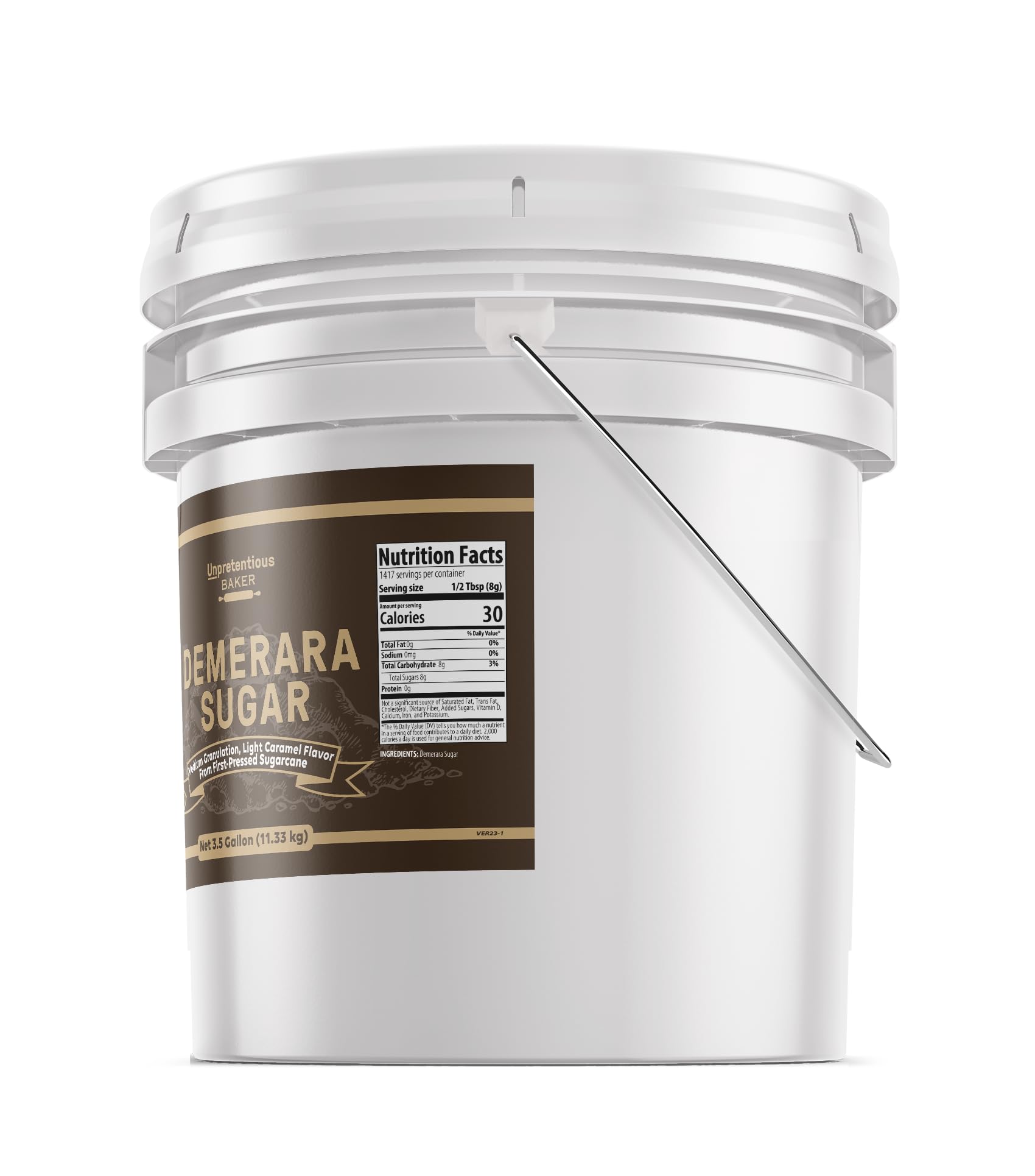 Demerara Sugar By Unpretentious Baker, 3.5 Gallon Bucket, Food Storage, Raw First-Pressed Sugarcane Crystals For Drinks & Baking (25 Pounds)