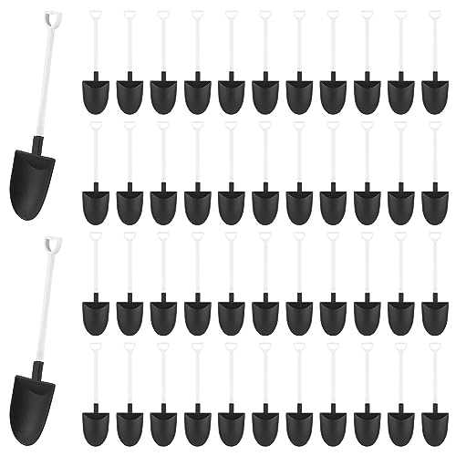 AUEAR 100 Pack Mini Shovel Shape Spoons Black Plastic Shovel Disposable Cute Dessert Spoons for Ice Cream Pudding Yogurtn