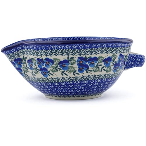 Authentic Polish Pottery 7½-inch Batter Bowl made by Ceramika Artystyczna (Blue Pansy Theme) + Certificate of Authenticity