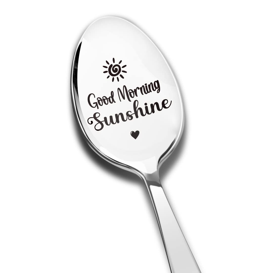 Funny Good Morning Sunshine Spoon Engraved Stainless Steel for Him Her Men Women Friends, Best Coffee Tea Lovers Gifts for Birthday Graduation Christmas