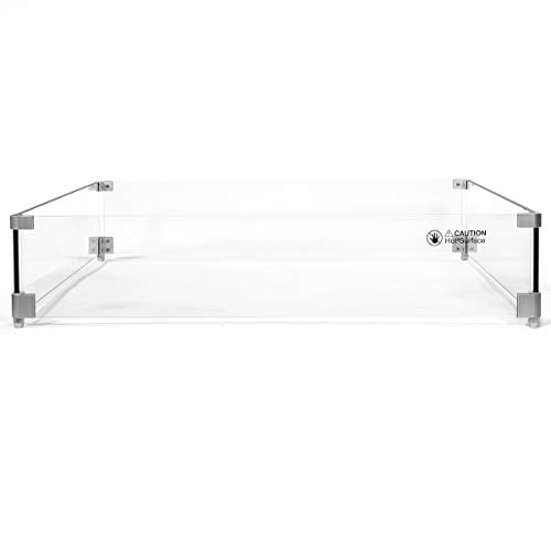 Barton 29.5" x 29.5" Outdoor Fire Pit Wind Guard Tempered Thickness Glass Flame Guard Fence Fire-Resistant Wind Screens Kit
