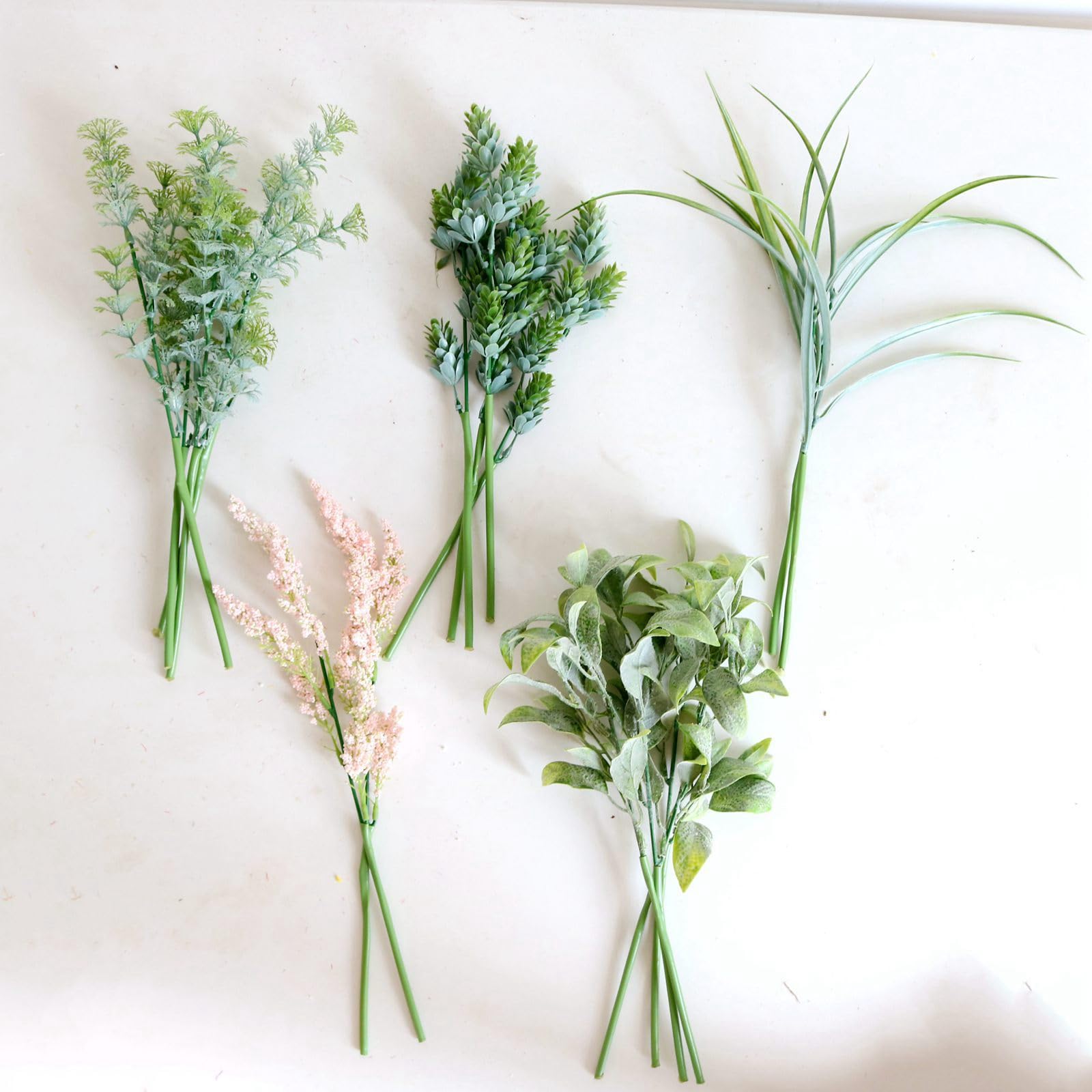 Artificial Plastic Flowers Dusty Miller Mixed Moss Foam Pinecone Green Grass Foliage Bundle for Home Garden Wedding Decoration (Pink)