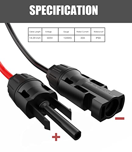 BERLAT Solar Panel Extension Cable,10AWG SAE PV Extension Cable to Solar Panels with 2 Pack SAE to SAE Polarity Reverse Adapters-30cm