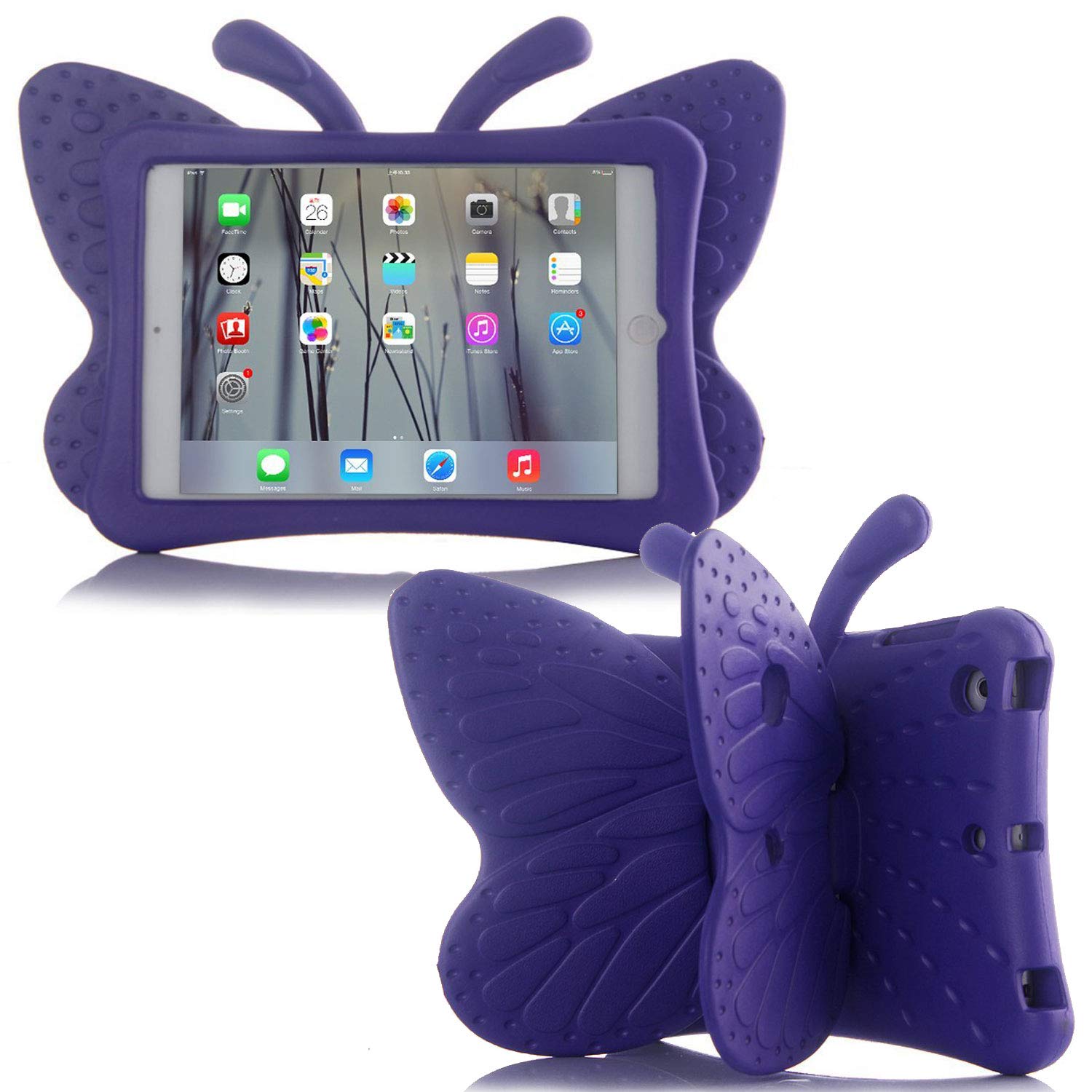 Simicoo iPad 7 8 9 10.2 Kids Case 3D Cute Butterfly 10.2 inch ipad 9th 8th Generation Tablet Case For Kids Girls Light weight EVA Foam Stand Shockproof Rugged Heavy Duty Kid Friendly iPad Cover Purple