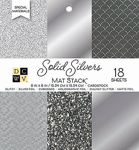 American Crafts DCWV Card Stock 6"X6" Cardstock Stack, Solid Silvers Glitter & Foil, 6 Designs