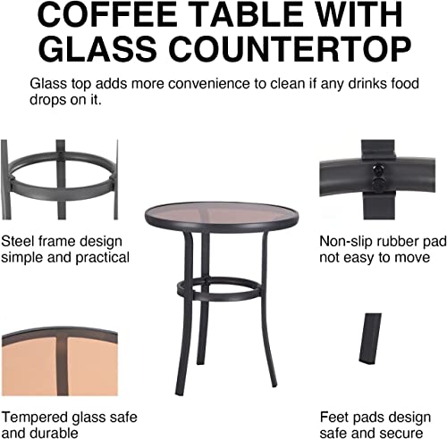 Barton 3PCS Outdoor Patio Bistro Set Chairs & Glass Table Set Porch All-Weather Cushion Furniture, Orange Red