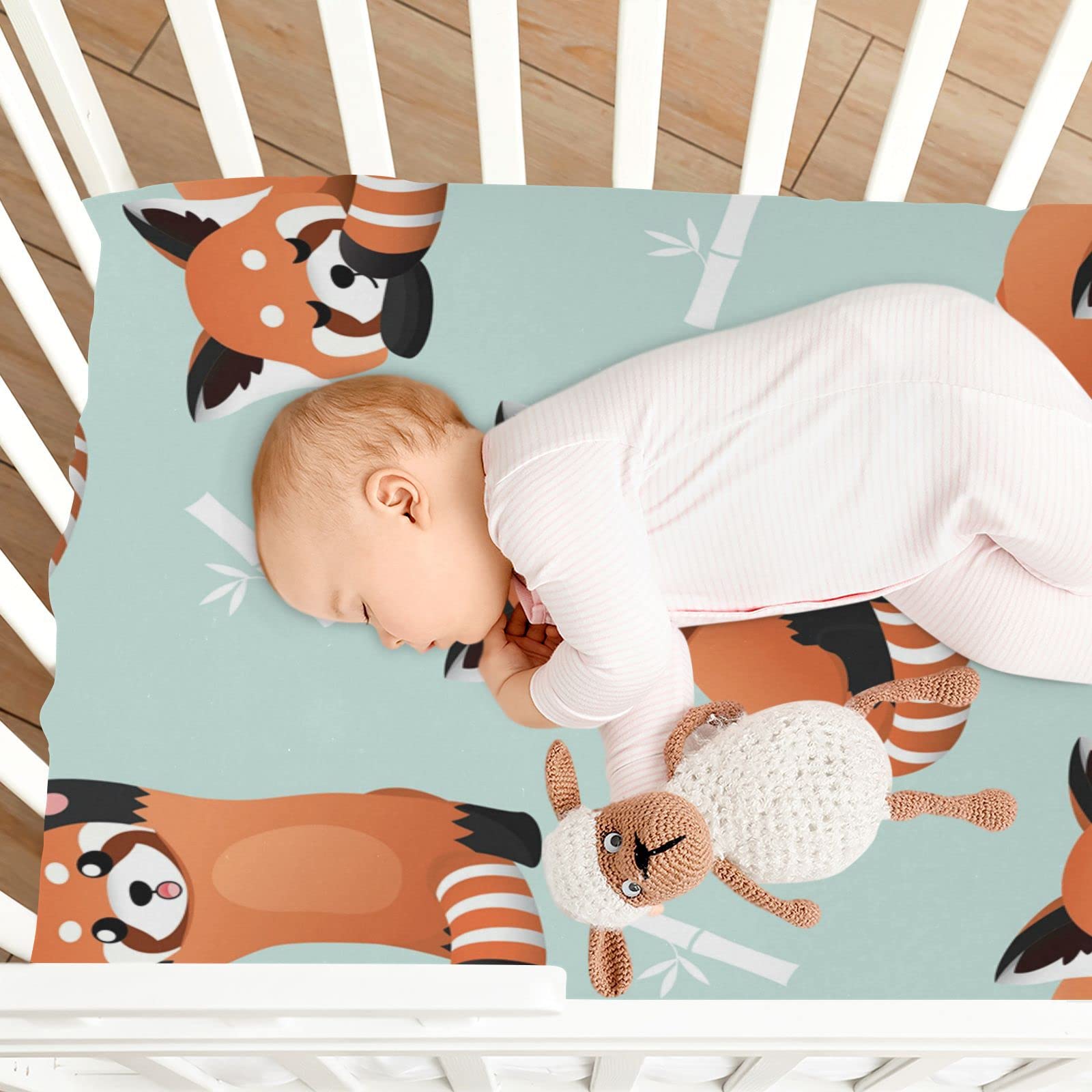 Blueangle Fitted Crib Sheets, Soft Breathable Comfortable Baby Sheet Set for Boys Girls, Cute Red Panda Crib Sheets Fits Standard Crib and Toddler Mattress(170)