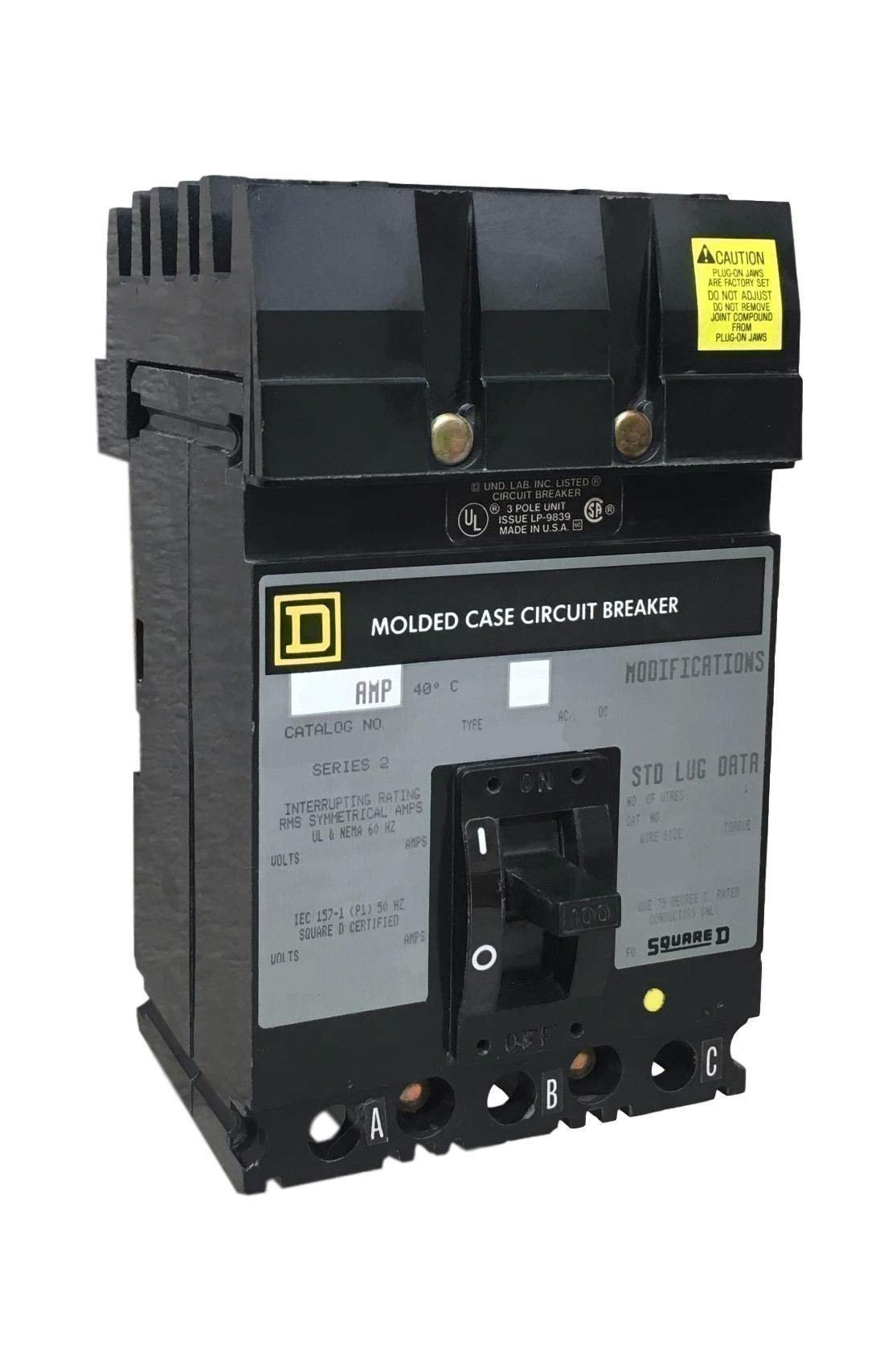 SCHNEIDER ELECTRIC 600-VOLT 100-AMP FA36100 Molded CASE Circuit Breaker 600V 100A