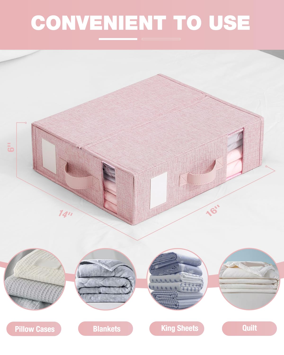BESHOOME 4-Pack Bed Sheet Organizers and Storage, Queen/King Size (Pink), Foldable Sheet Organizer for Linen Closet, Fabric Storage Bins for Bedding Sheets,Duvet Covers and Pillow cases