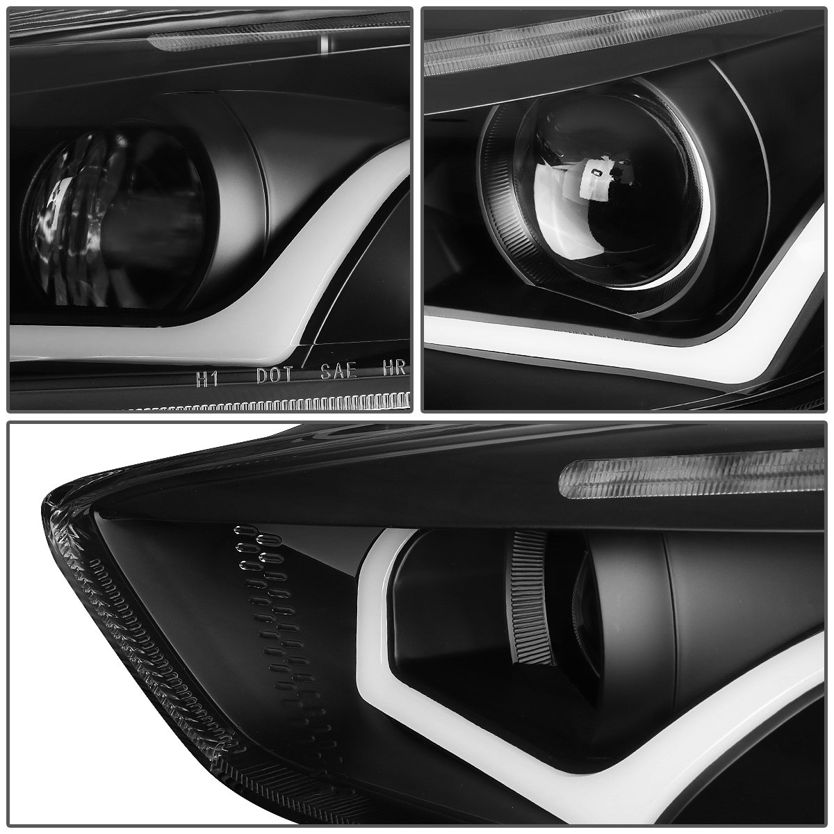 Auto Dynasty Pair Black Housing Clear LED Turn Signal Dual Halo DRL Projector Headlight Lamps Compatible with Ford Focus 15-18