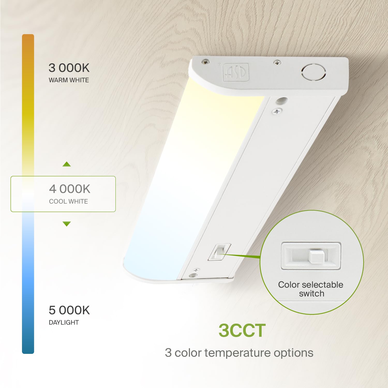 ASD LED Under Cabinet Lighting, 9 inch 3W 202 LM, Dimmable Hardwired Under Cabinet Lights for Kitchen, 3000K Soft/4000K Cool/5000K Daylight, Under Counter Light Fixtures, ETL Energy Star White Finish