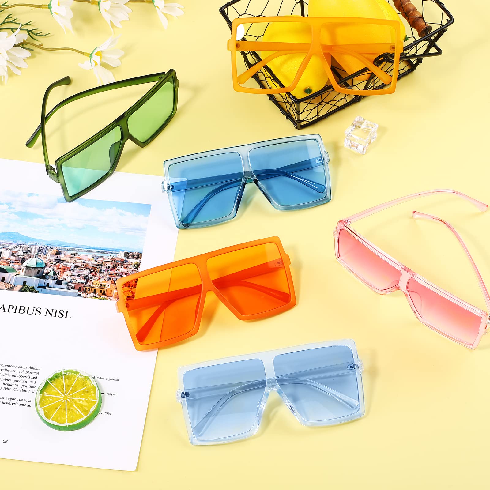 Aodaer 9 Pack Oversized Square Sunglasses Flat Top Shades Sunglasses for Women Men Retro Big Fashion Oversize Sunglasses, Multicolor