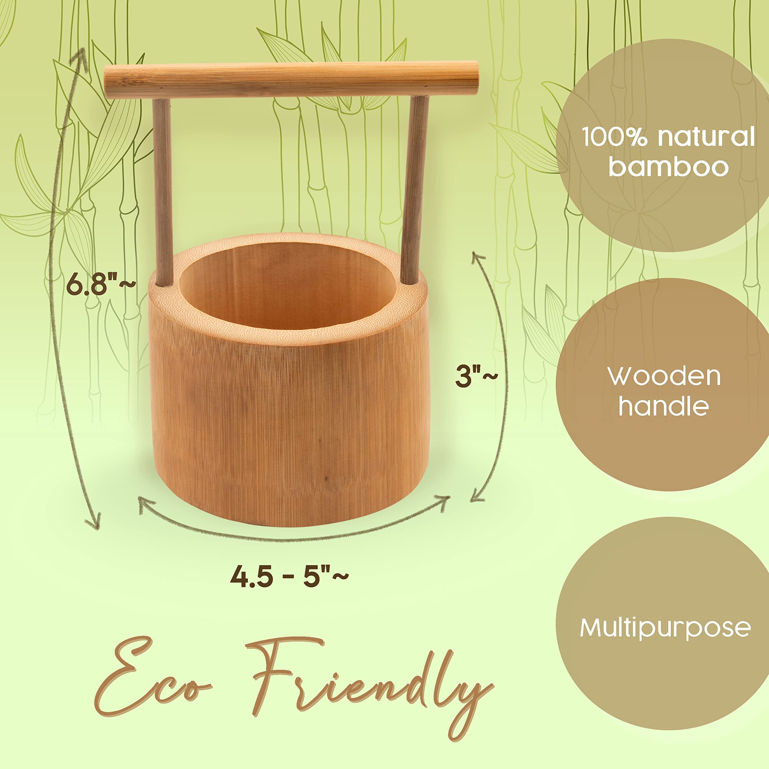 Bamboo Baskets With Wooden Handle - 2 Pieces | Small Decorative Wood Bowls For Snacks Fruit Basket And Berry Basket | gift baskets empty | Zen Decor Basket, Flower Girl Basket