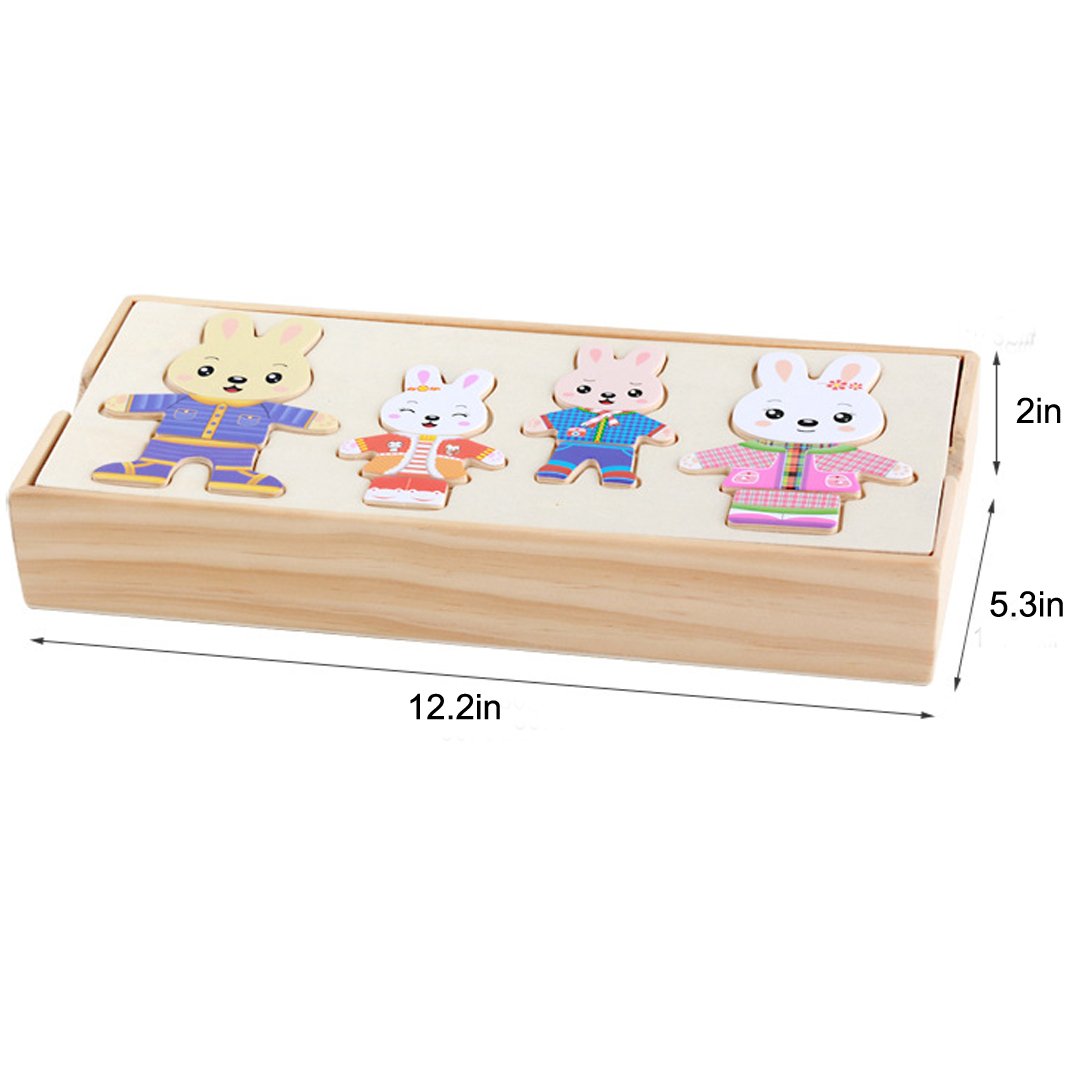 Goclothod Wooden Jigsaw Puzzle 72 Pcs Kids Early Educational Toys Dress-Up Puzzle Set