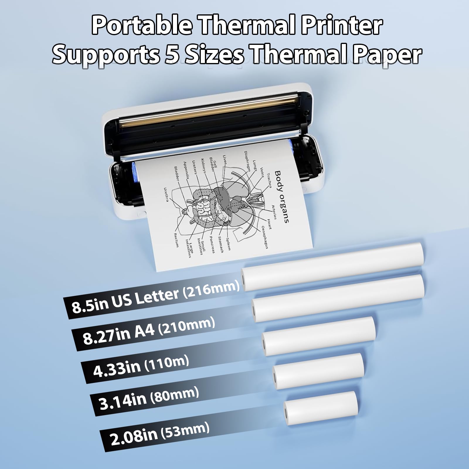 Portable Printers Wireless for Travel, M832 Inkless Thermal Printer, Bluetooth Printer Supports 8.5" X 11" US Letter A4 Thermal Paper, Mobile Printer for Phone Laptop