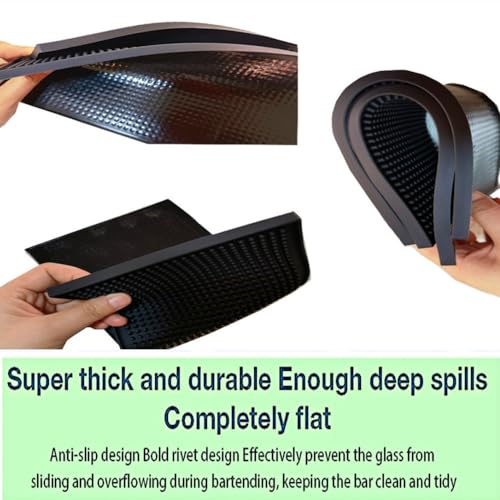 Bar Mat Spill Mat for Cocktail and Coffee Bar Set of 4 Nonslip Flexible Rubber Bar Service Spill Mat Barber Mats Dish Drying Mat (24" x 12"+18" x 12"+23" x 3"+12" x 6" Black)