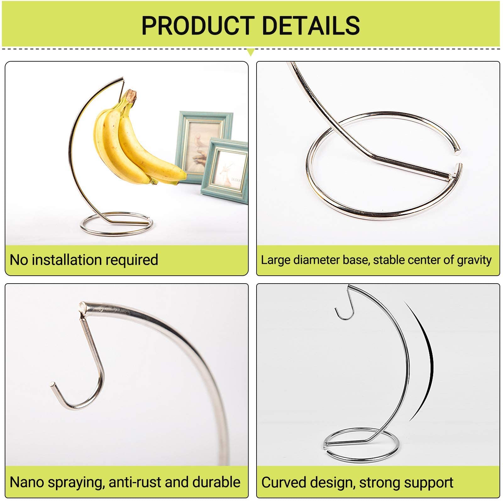 Banana Tree Hanger, Stainless Steel Banana Hanging Bracket Wire Banana Tree Stand,Fruit Bowl For Kitchen Counter, Keep All Your Bananas Fresh