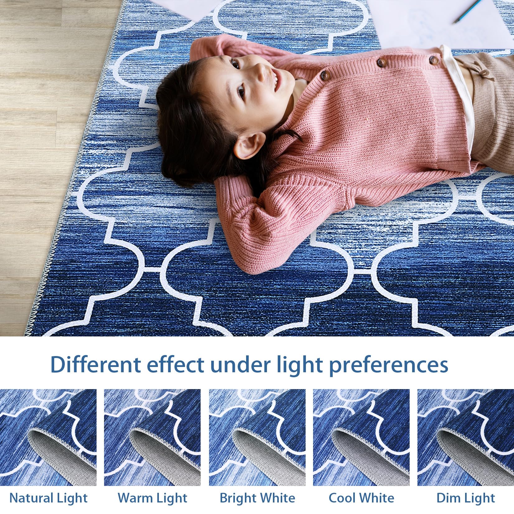 CAROMIO 8x10 Area Rug Machine Washable Rug Modern Moroccan Area Rug Distressed Trellis Accent Rug Stain Resistant Non-Slip Foldable Floor Cover Carpet Rug for Living Room Home Decor, Navy