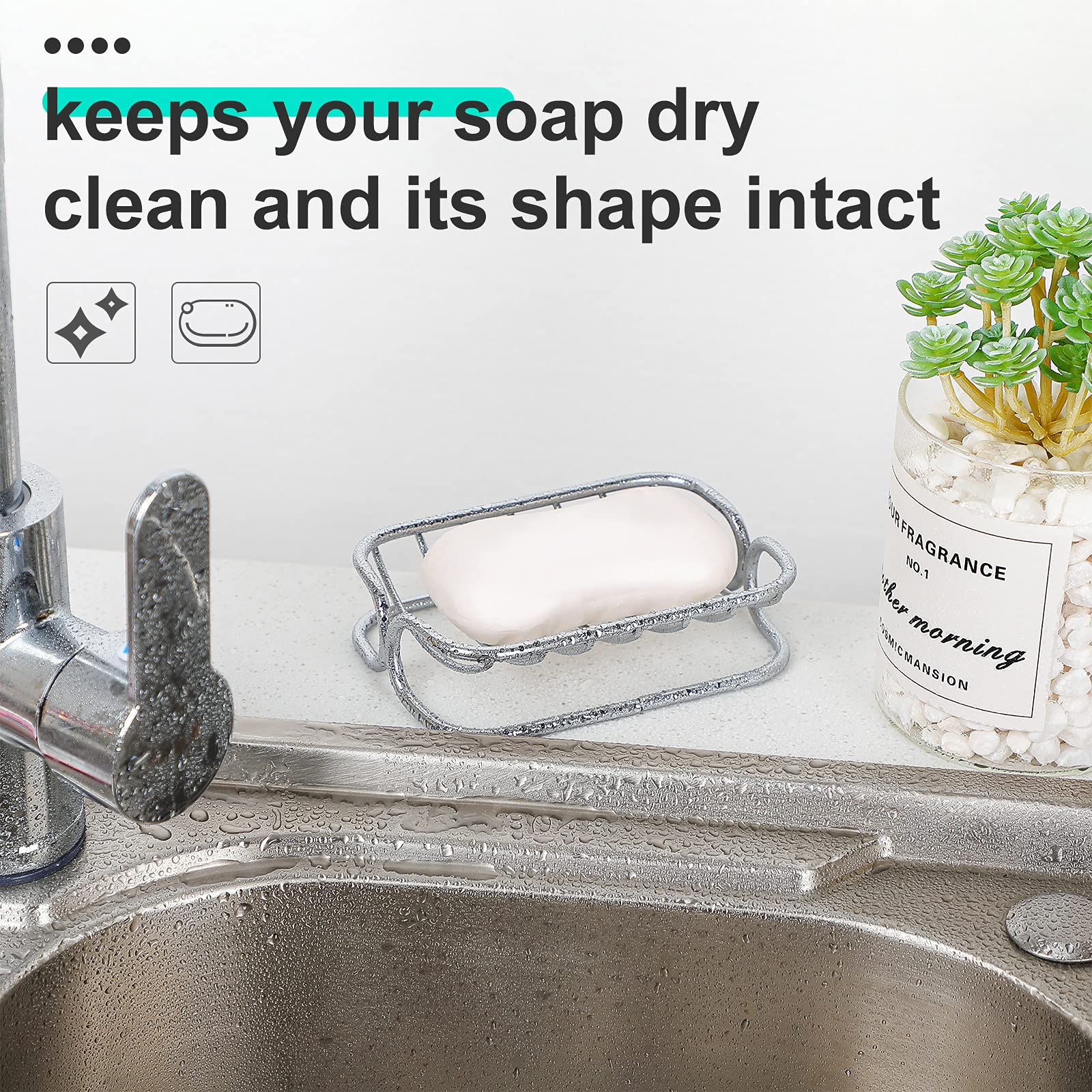Bar Soap Dish Stainless Steel Shower Soap Holder Rust Proof Metal Soap Holder Self Draining Soap Sponge Holder Shelf Tray for Shower Bathroom Kitchen Sink