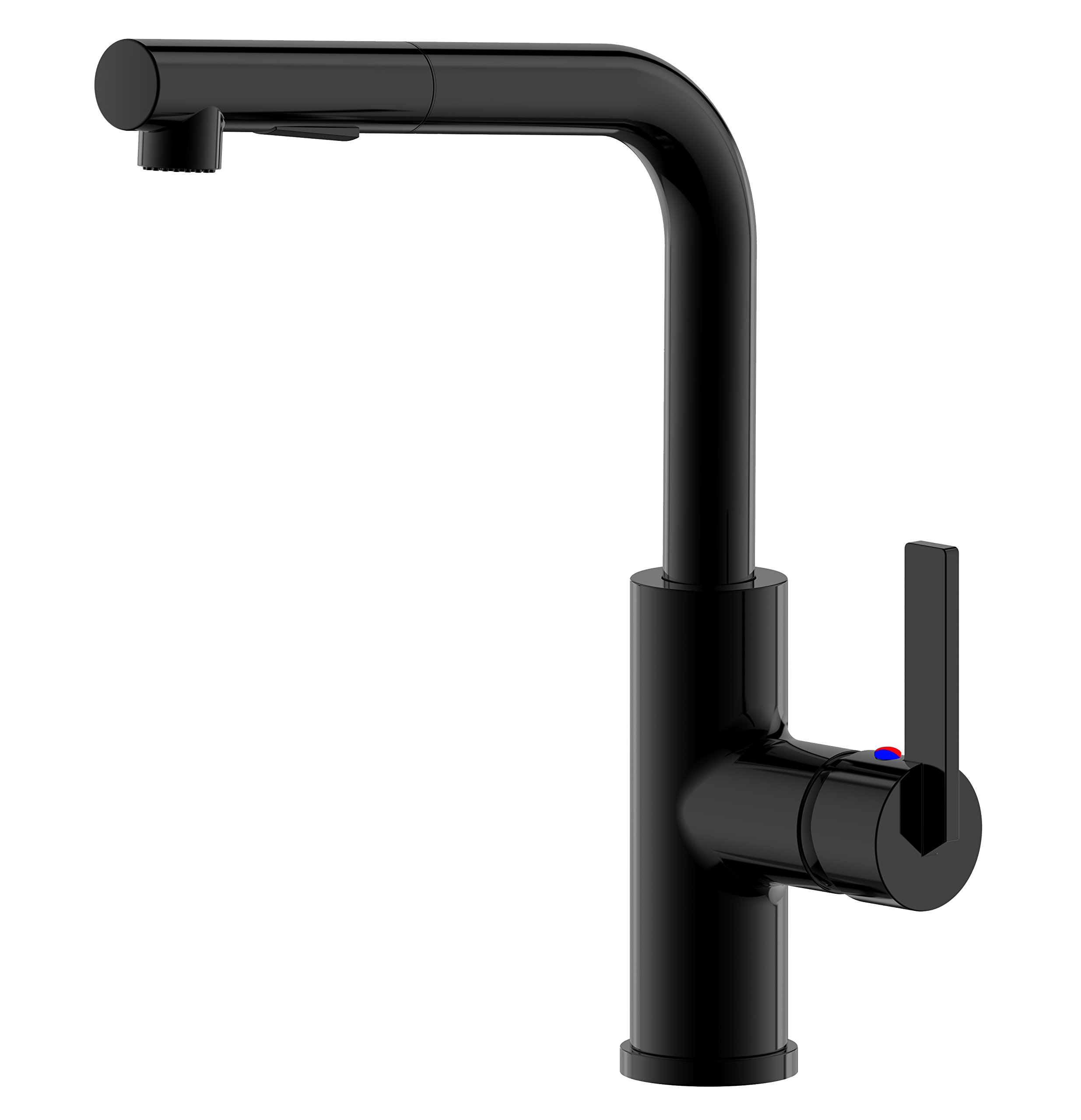 Derengge KF-9001-MT Single Handle Pull-Out 1 Hole Kitchen Sink Faucet with Sprayer,cUPC NSF AB1953, Matte Black