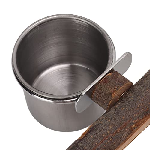 Bird Feeding Bowl Bird Feeding Dish Cup Stainless Steel Bowl with Wood Bird Stand Perch for Parakeet Budgies Lovebirds and Parrot