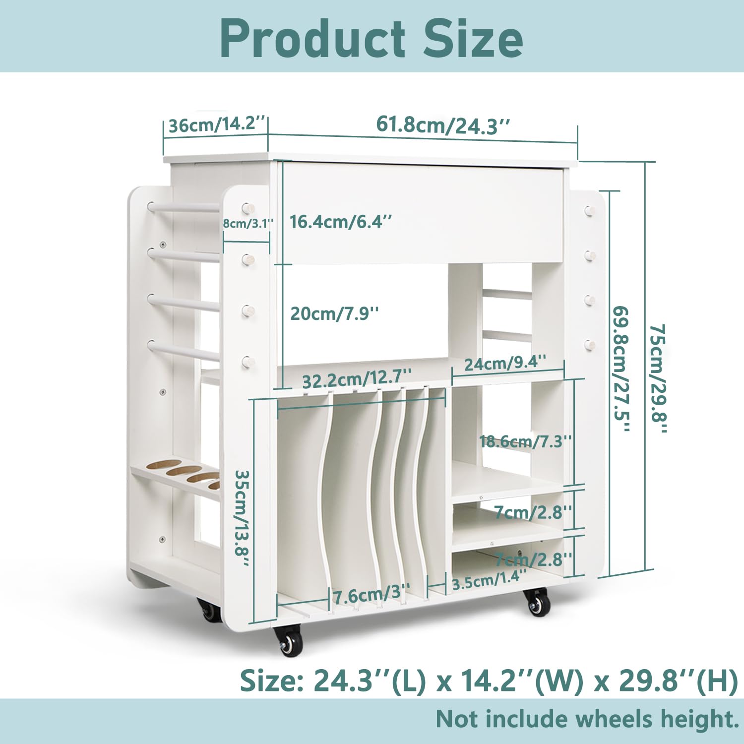 foiry Craft Organization and Storage Cart Crafting Cart Cabinet Workstation with Vinyl Roll Holder Compatible with Cricut Machine, Craft Organizer for Craft Room Home 24.3''x14.2''x29.8''