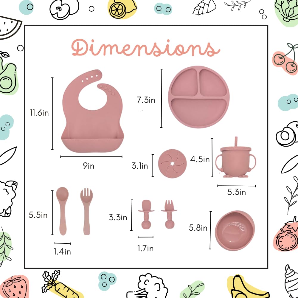 Baby Feeding Set 10 Piece | Baby Led Weaning Utensils Set Includes Suction Bowl and Plate, Baby Spoon and Fork, Sippy Cup with Straw and Lid | Baby Feeding Supplies Set