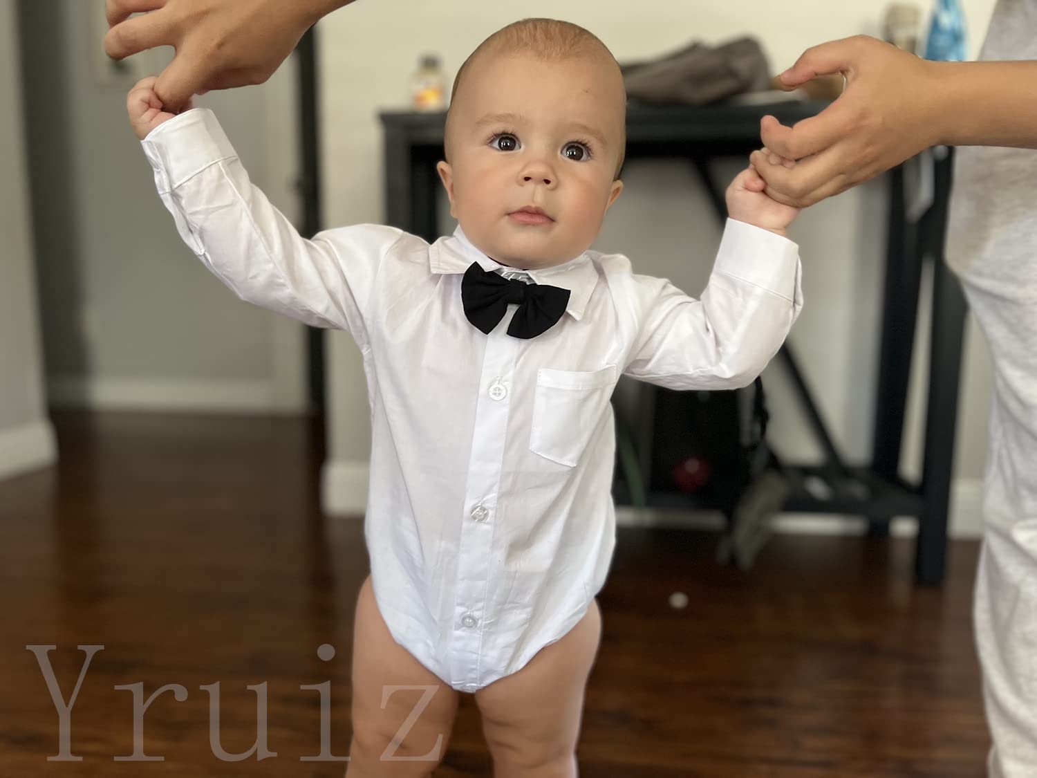 Yruiz Baby Boy's Button-Down Shirt Newborn Jumpsuit Long-Sleeved One-Piece Gentle Man Outfit (White, 0-3Months)