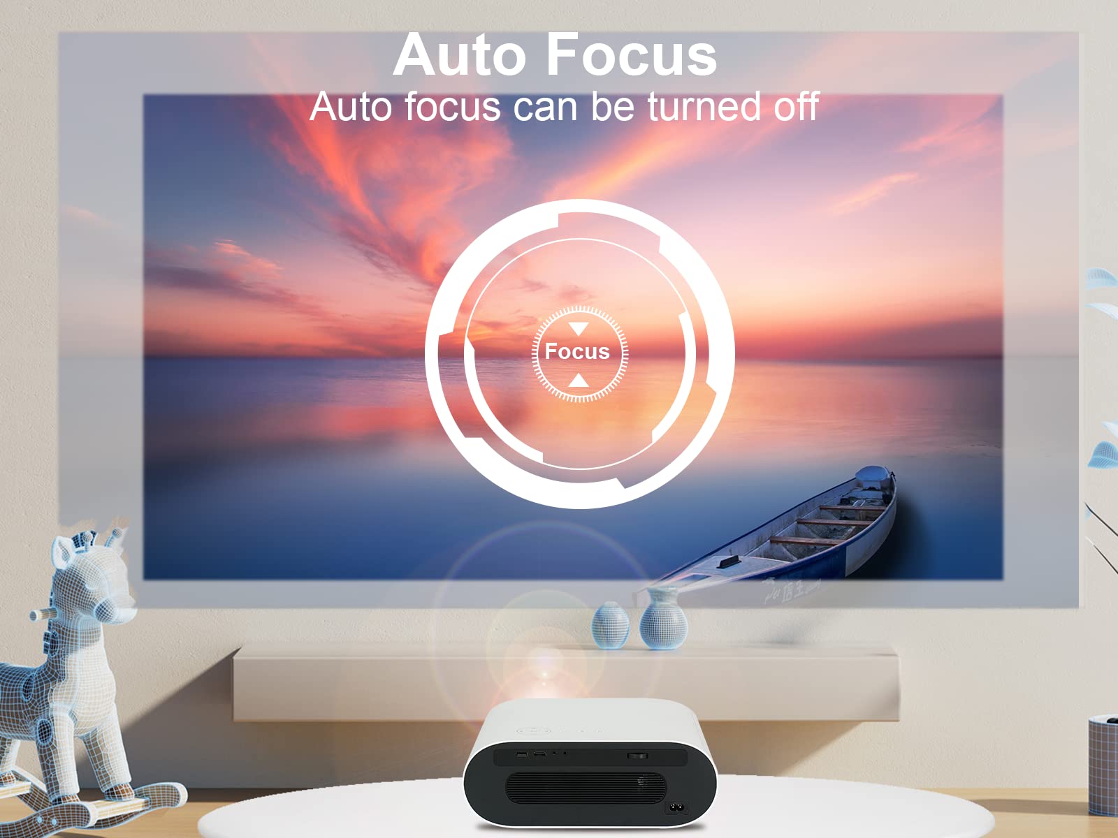 Auto Focus FHD 1080P/4K Smart Projector 700ANSI & 15000 lumens, BT5.0, Android 10 LED Home Movie Projectors, Built-in Certified TV Box Support 8000+ Apps, Compatible with Stick/iPhone/Laptop