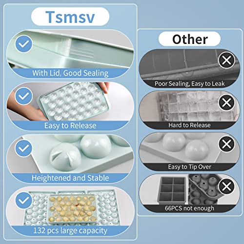 Ball Ice Cube Trays for Freezer: Round Ice Cube Tray with Lid - Circle Ball Ice Trays for Freezer with Bin - Sphere Ice Cubes Mold for Drinks - 4 Packs