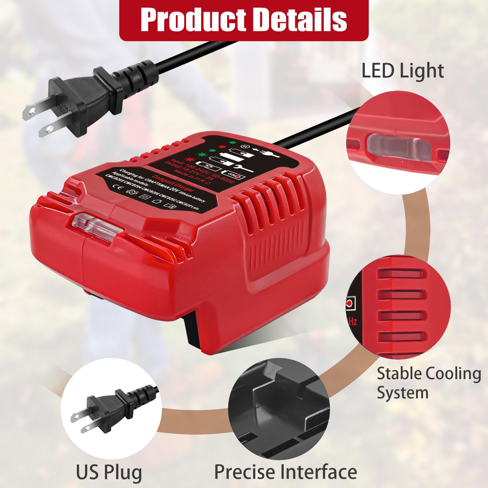 Laimiao Replacement Mini Charger for Craftsman 20V Battery,Compatible with Craftsman V20 Lithium Battery CMCB204 CMCB202 CMCB201 CMCB209 CMCB205 (Only for V20 Series,Battery Not Included)
