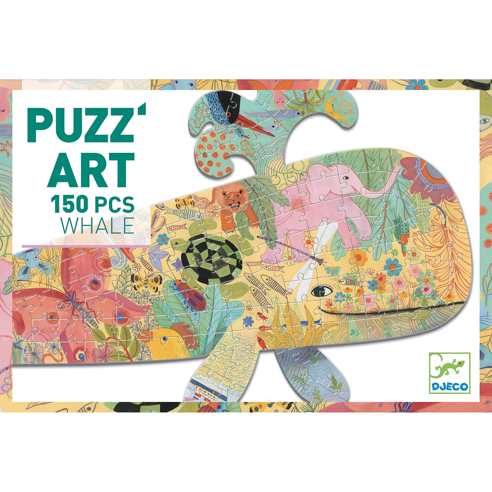 DJECO 150 Piece Shaped Jigsaw Puzzle w/Poster - Challenging Activity for Home, School or Gifts - Fun & Creative for Family & Friends, Educational Ocean Puzzle for Kids 6+ - Whale