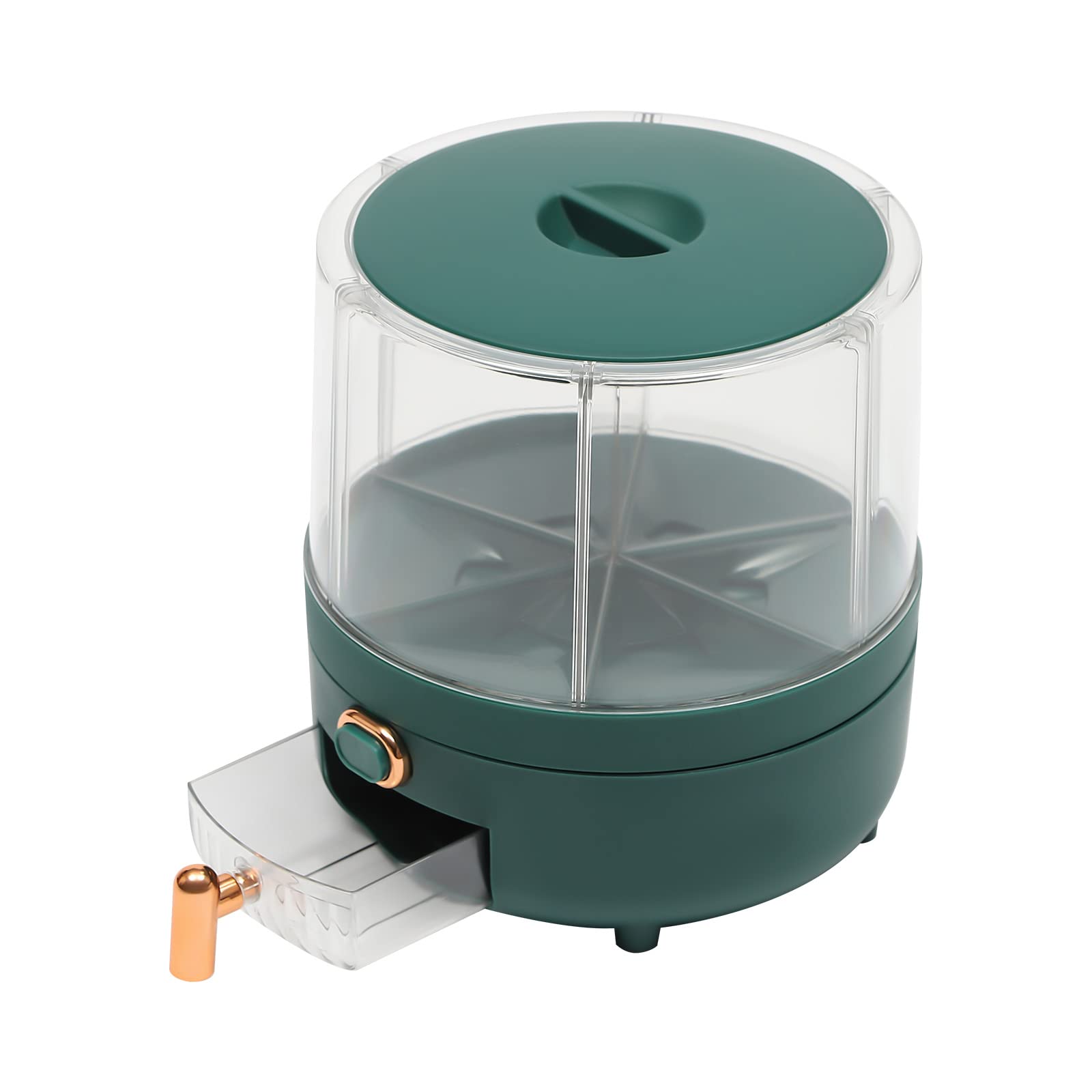 BANLICALI 6 Grid Rice Dispenser, 360° Rotating Dry Rice Dispenser PET PP Kitchen Grain Storage Container with Anti-slip Pads for Store Rice and Beans Green+Clear (Medium)