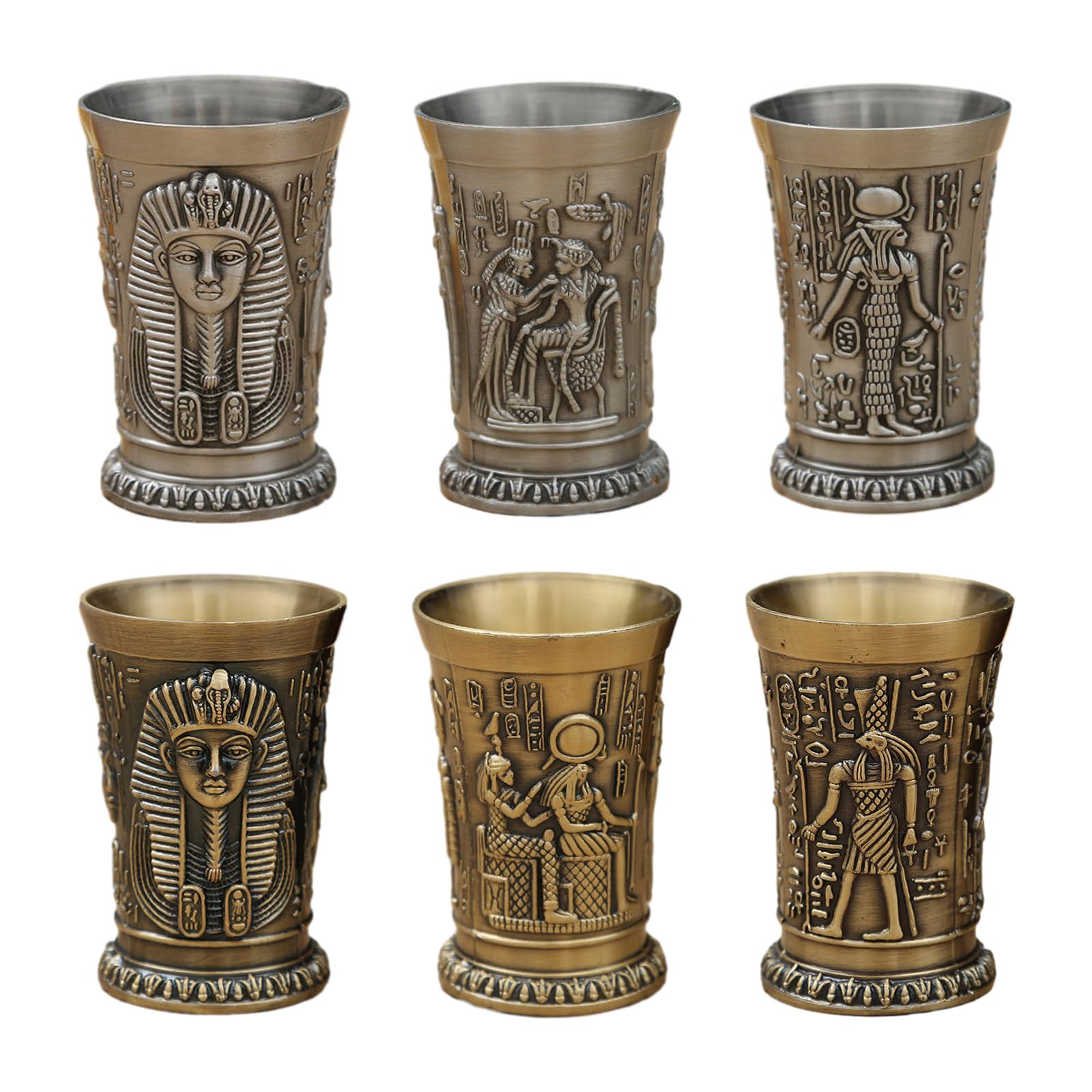AOOOWER Ancient Drinkware Metal Vintage Egyptian Glass Egypt Wine Cup Red Wines Goblet Cup Embossed Engraving Glass Vintage Metal Wine Glass
