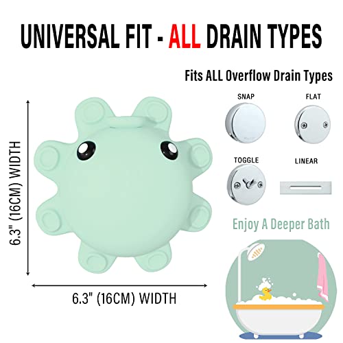 Bathtub Overflow Drain Cover Tub - Silicone Bathroom Overflow Drain Cover, Bath Tub Overflow Cover, Bathroom Spa Accessories, Adds Inches of Water for Deeper&Warmer Bath,Aqua Green