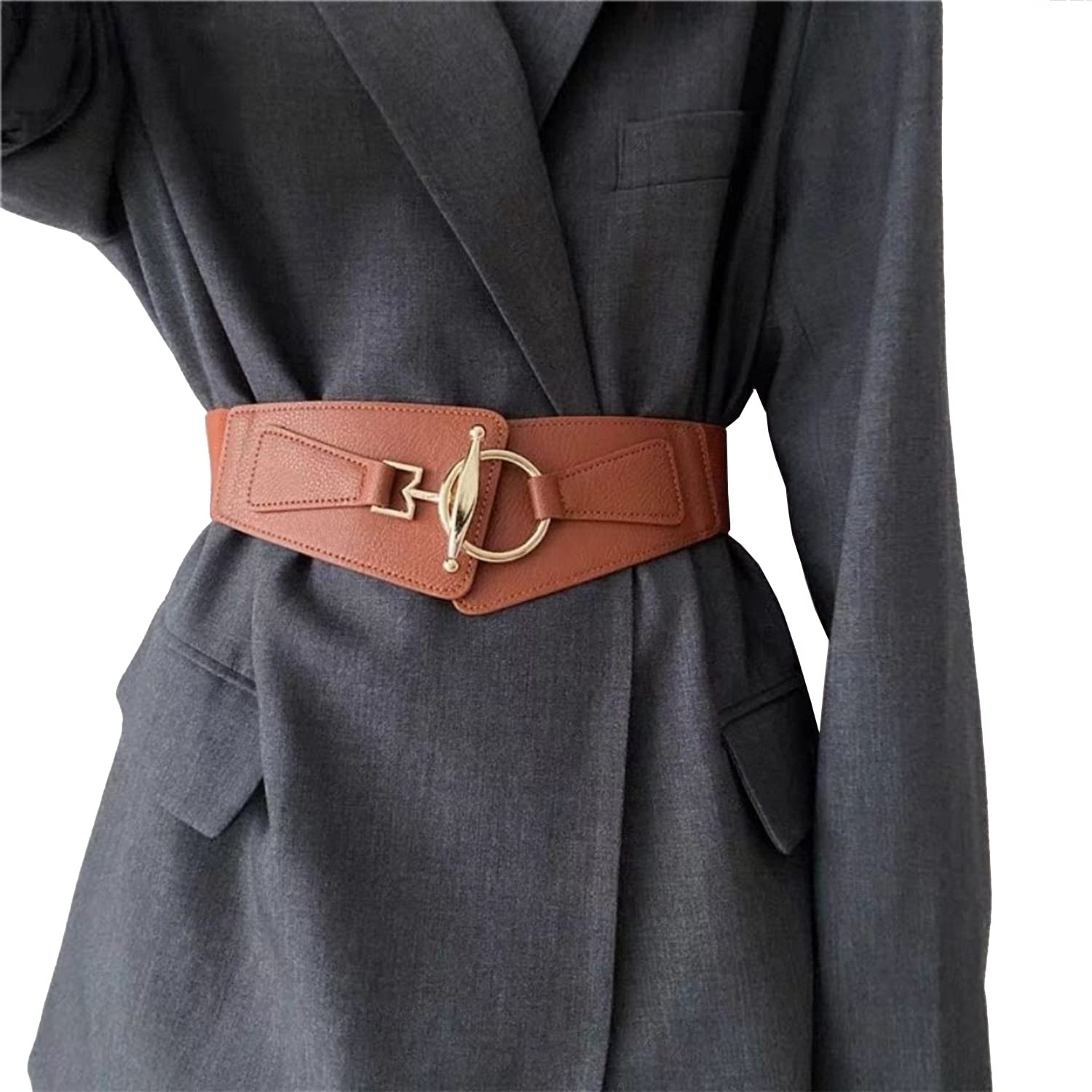 AONEWIN Women's Belt, Wide Belt Vintage Girdle Belt Elastic Leather Belt