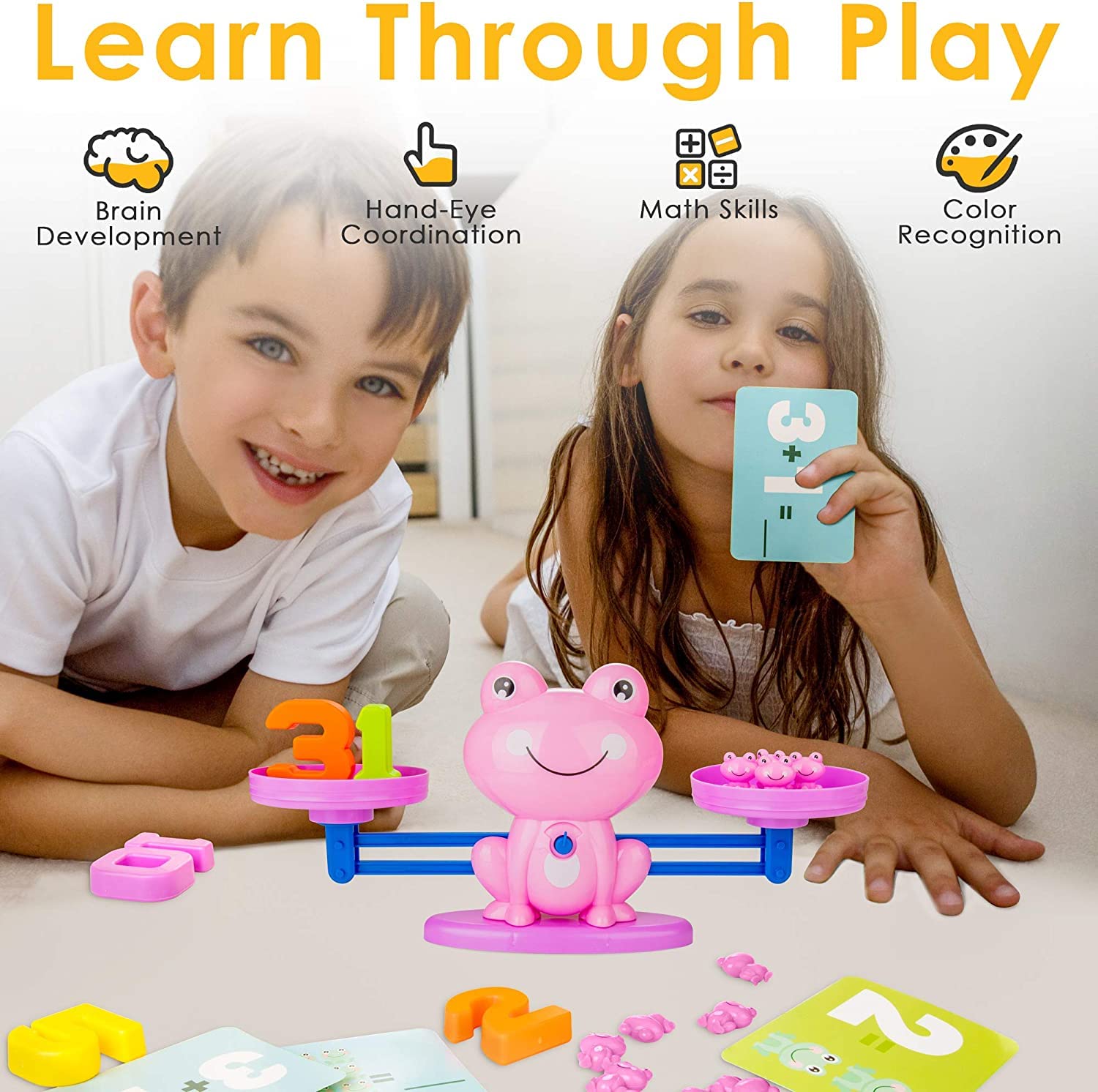 Batlofty Counting Balance Toy for Toddlers, Frog Educational Toy Number Counting Scale for Teachers and Students,STEM Learning Tool Math Game for Kids Gift Age 3+,63 PCS, Pink