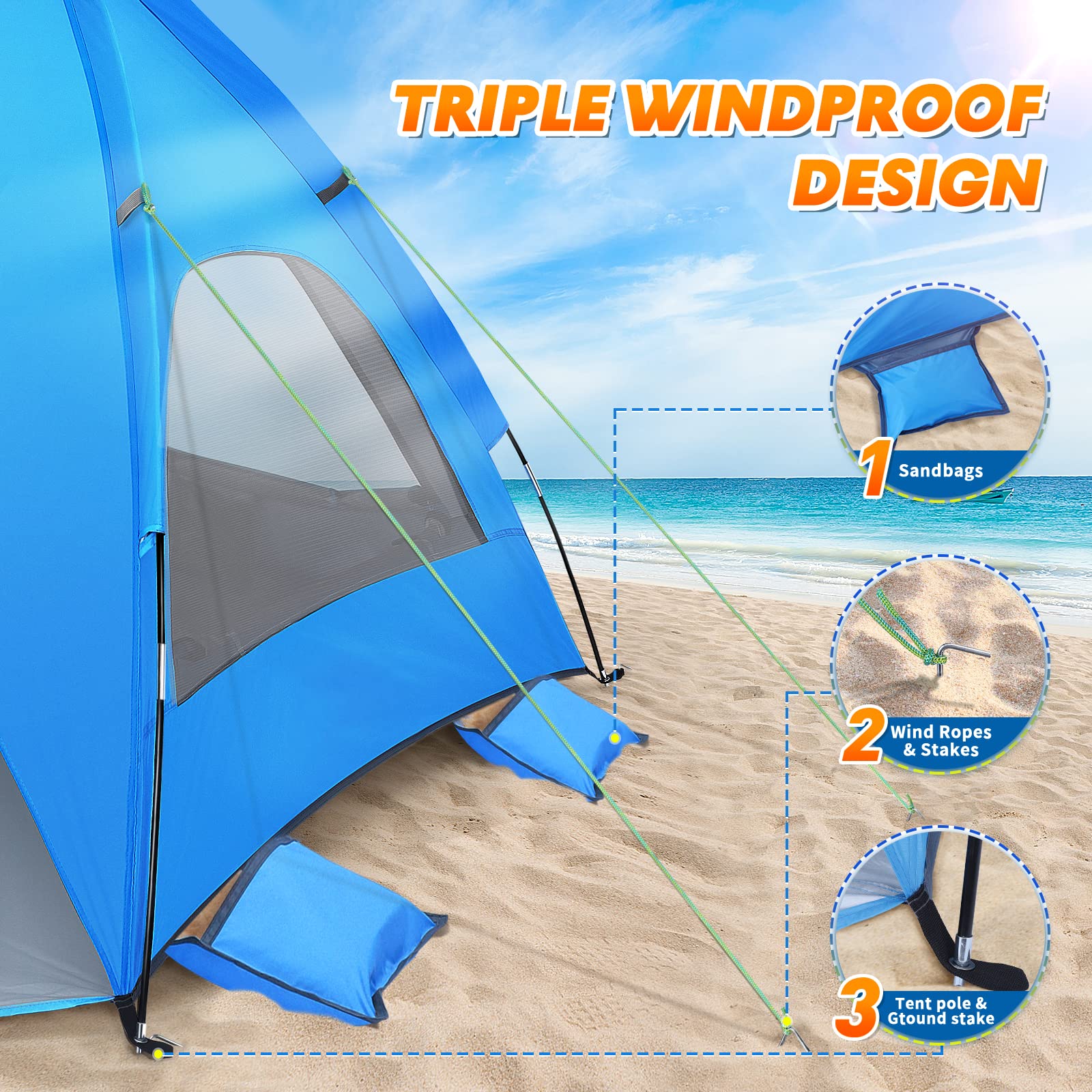 Beach Tent Sun Shade Shelter: 3-4 Person Large Anti-UV Windproof Portable Lightweight Tent Canopy Cabana with Extendable Floor Outdoor