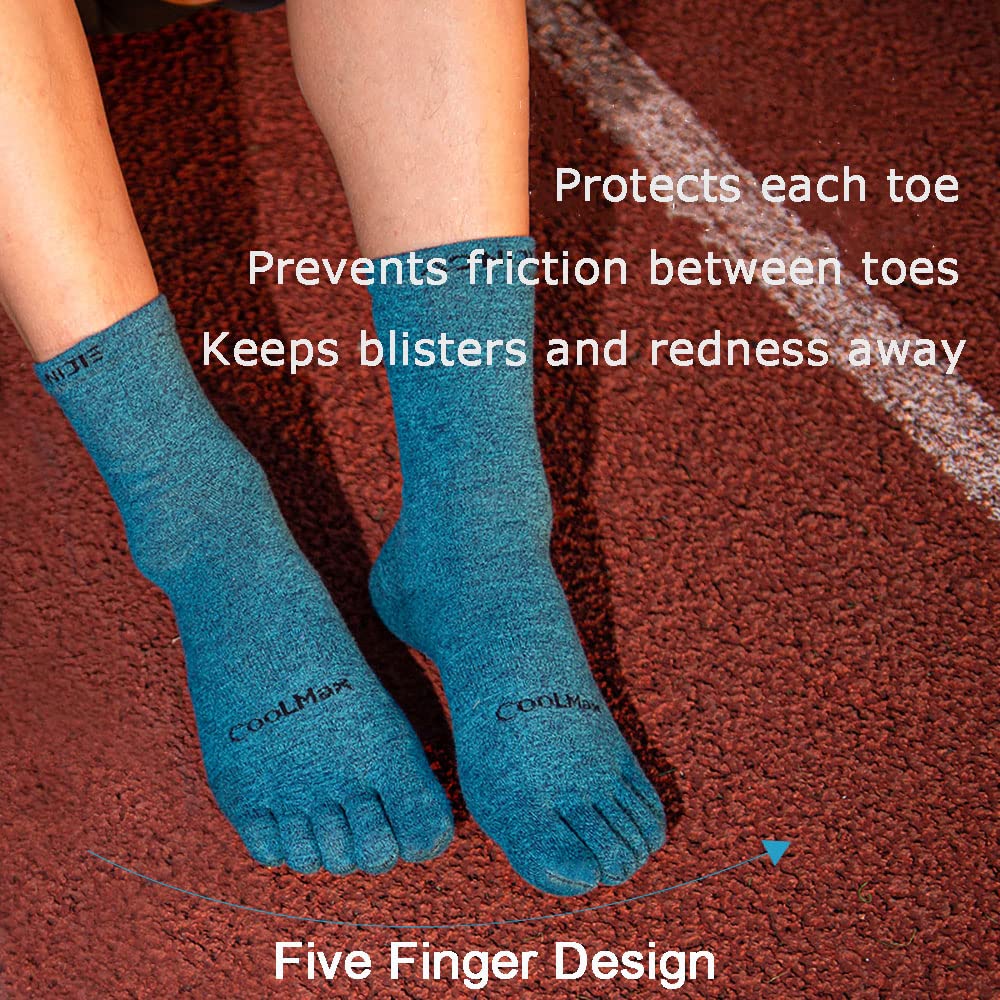 AONIJIE Men Toe Socks Coolmax Running Five Finger Crew Socks Moisture Wicking Socks for Runners (L, E#3 Pairs/Black)